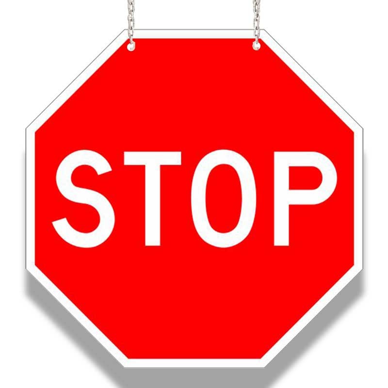 Panneau Stop suspendu, Recto Verso