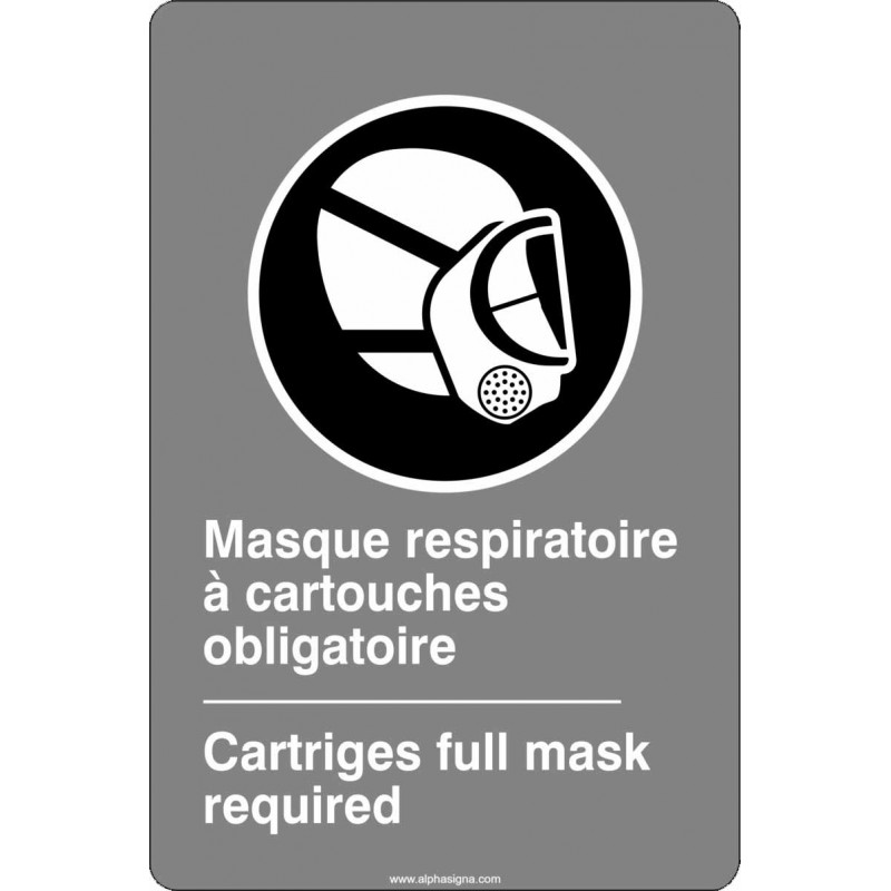 Bilingual CSA safety sign: Full cartridge respirator mask required
